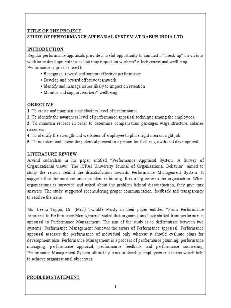 Performance Appraisal at Dabur | PDF | Performance Appraisal | Survey ...