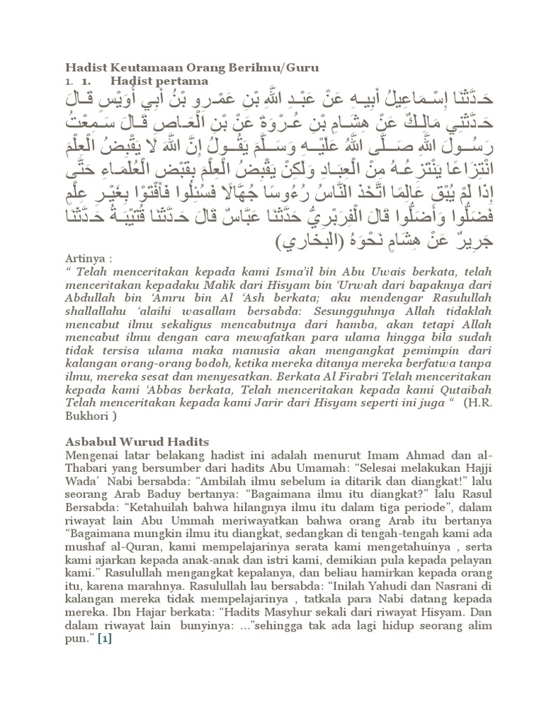 Hadist Keutamaan Orang Berilmu | PDF | Agama & Spiritualitas