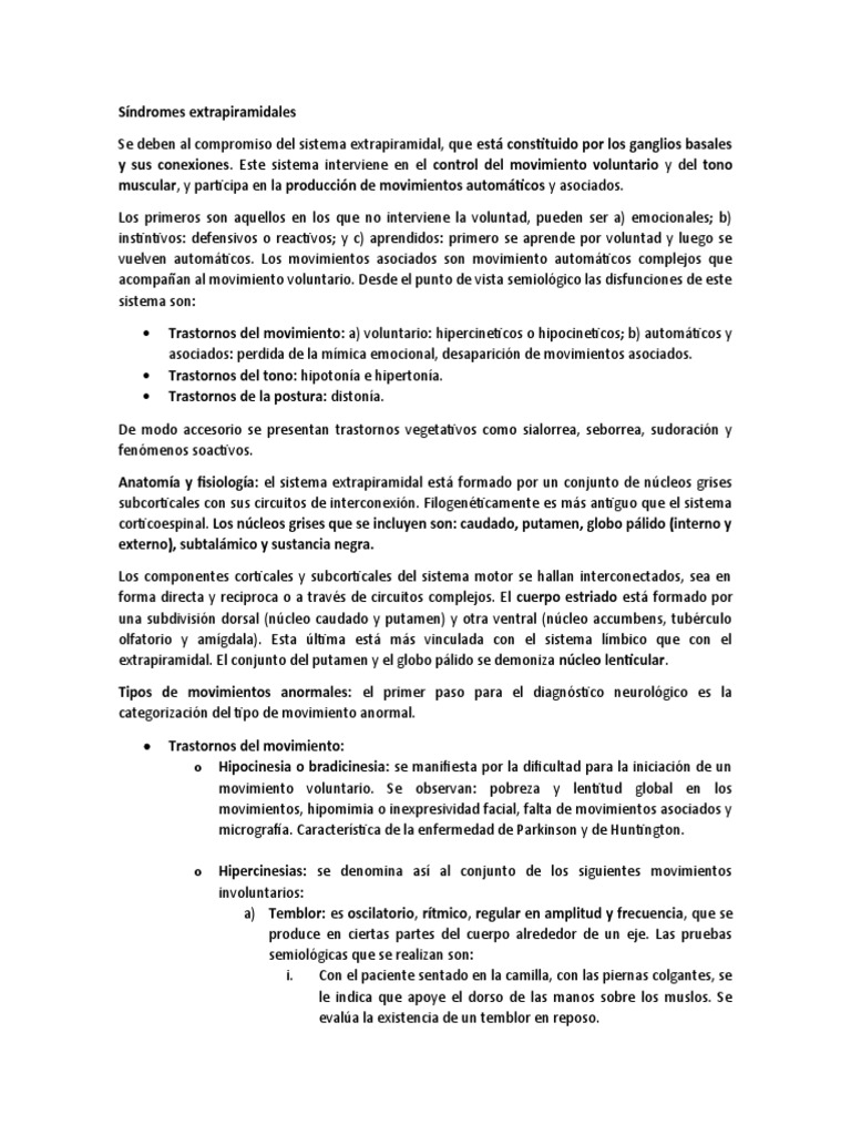 Síndrome Extrapiramidal | PDF | Ganglios basales | Neurociencia