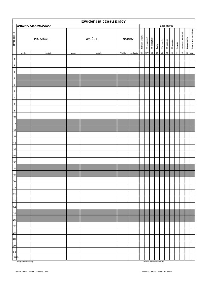 Lista Obecnosci Styczen 2 | PDF