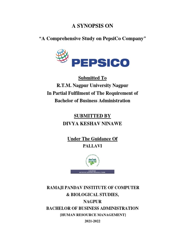 PepsiCo Study: BBA Synopsis | PDF | Hypothesis | Pepsi Co