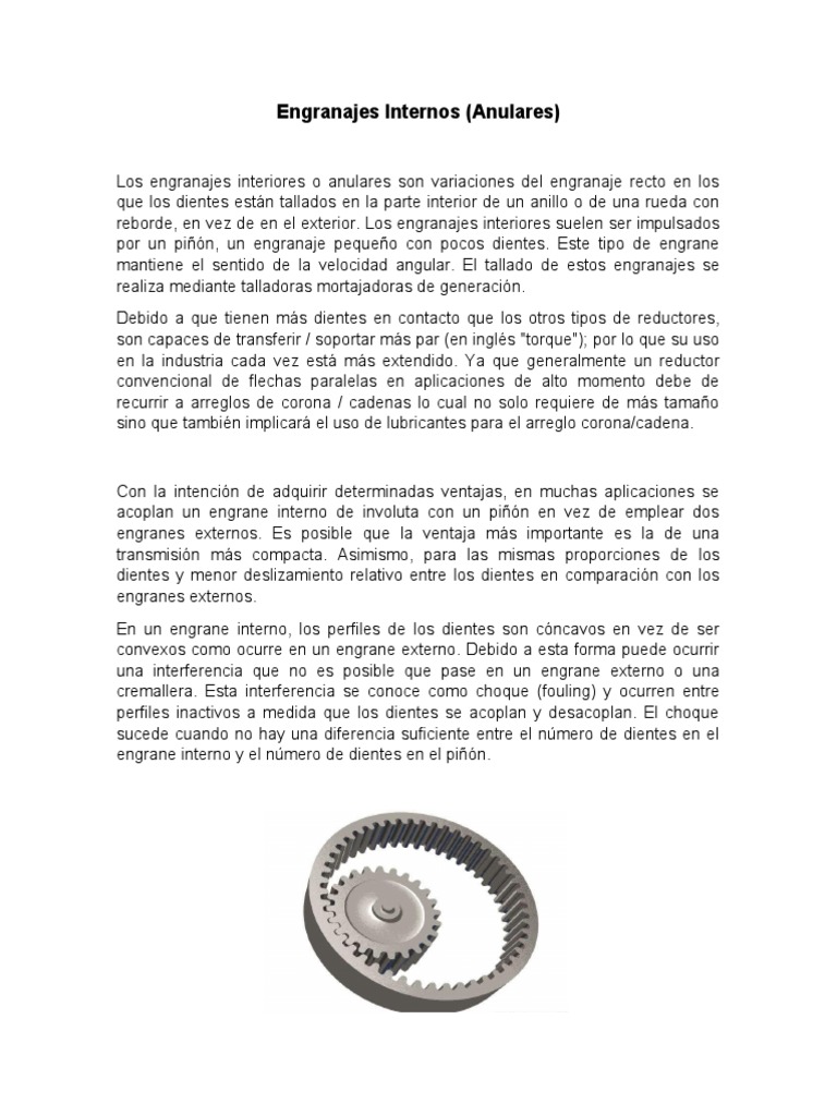 Engranajes Internos: Ventajas y Funcionamiento | PDF
