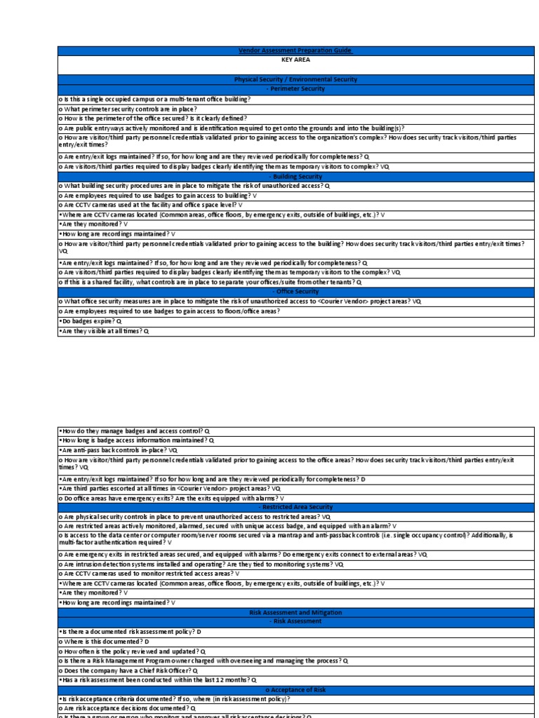 Vendor Assessment Checklist | PDF | Information Security | Access Control