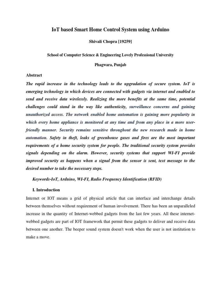 Research Paper CSE445 1 | PDF | Internet Of Things | Security Alarm