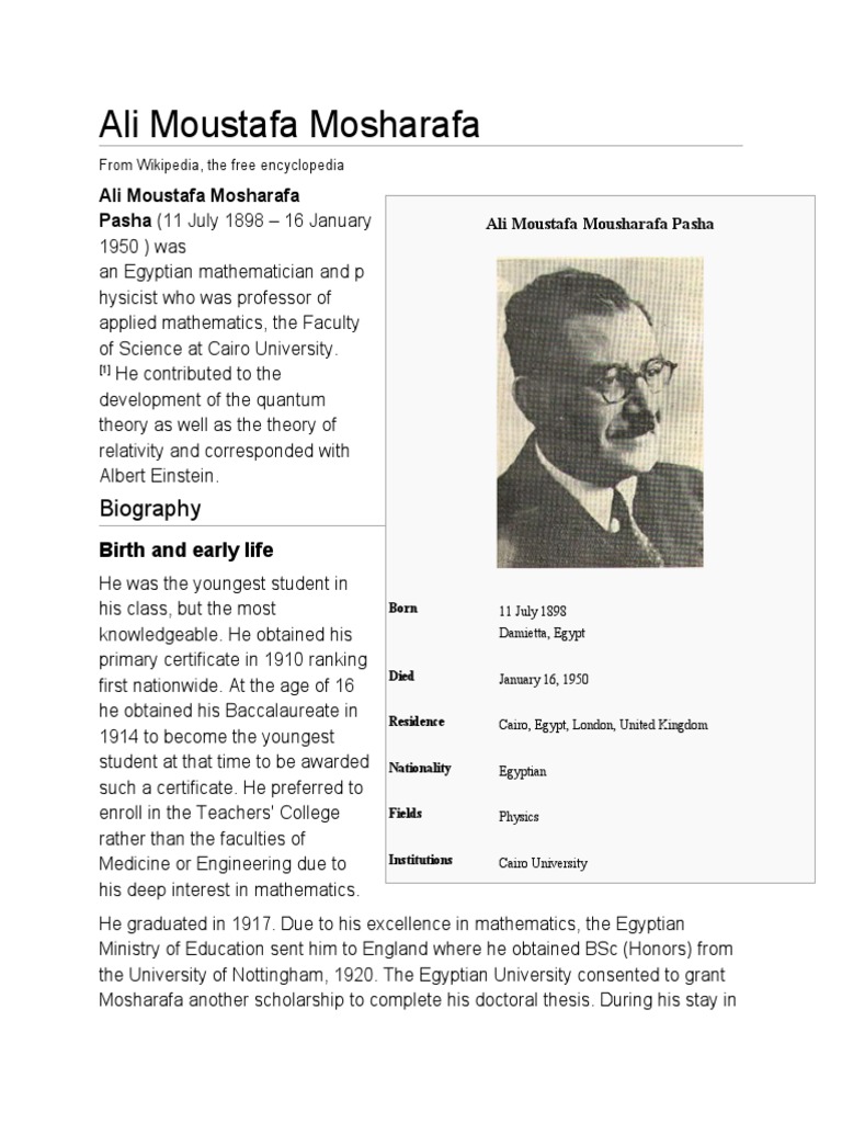 Ali Moustafa Mousharafa Pasha | PDF | Science | Academia