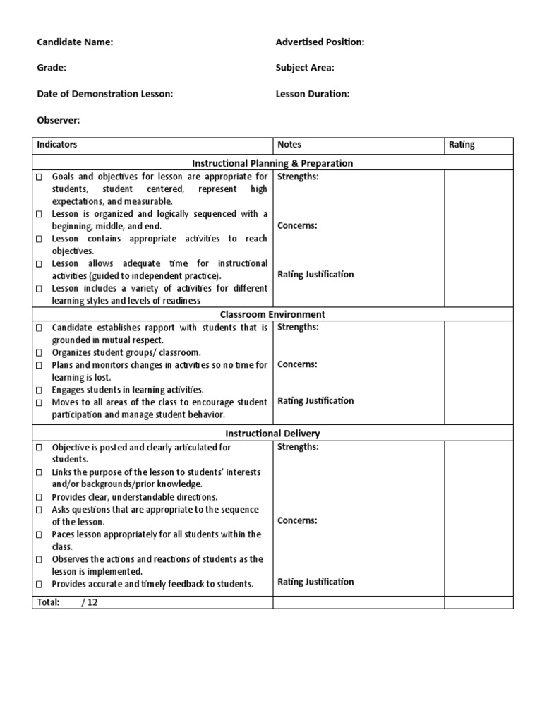 Demo Lesson Checklist | PDF