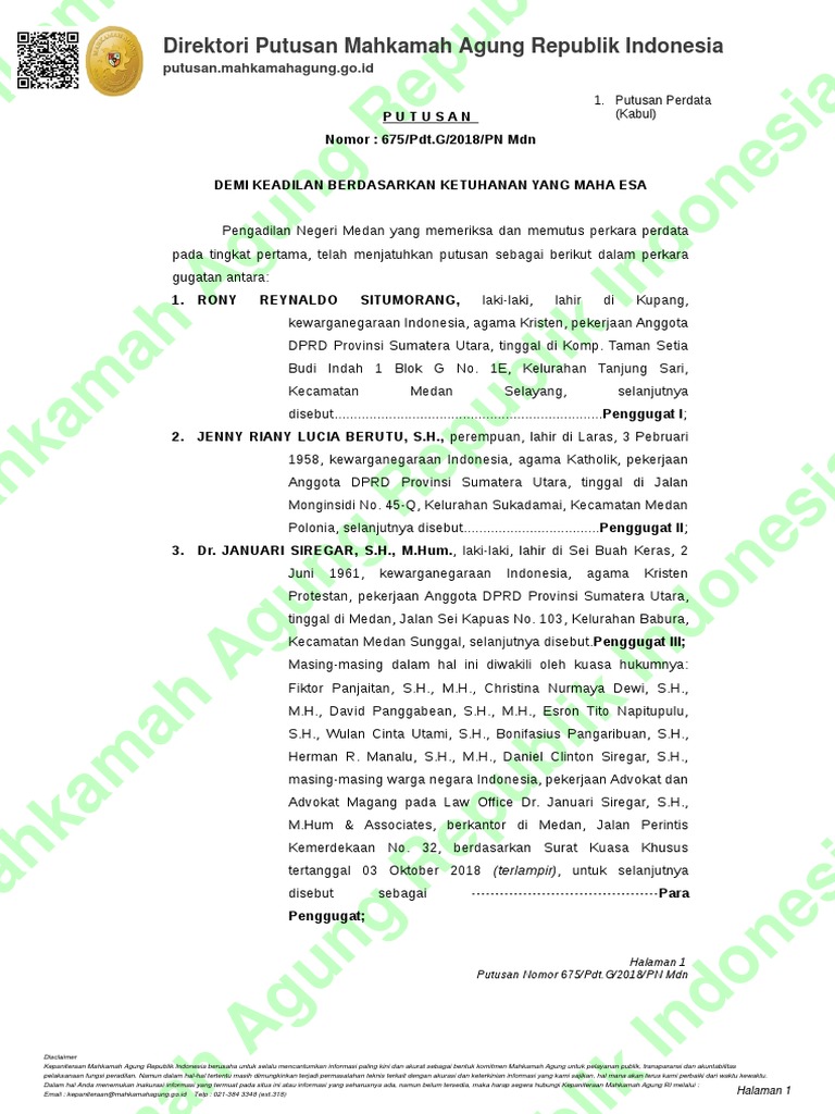 Putusan 675 PDT.G 2018 PN MDN 20200516 | PDF