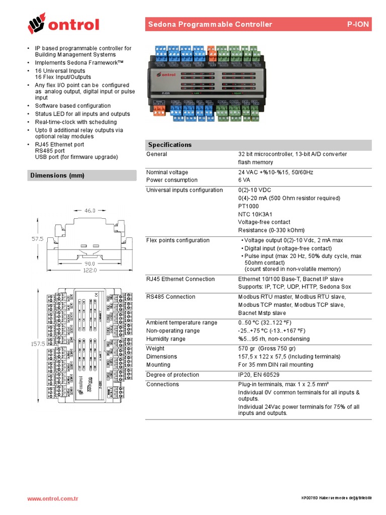 Sedona Programmable Controller P-Ion: Specifications | PDF | Relay ...