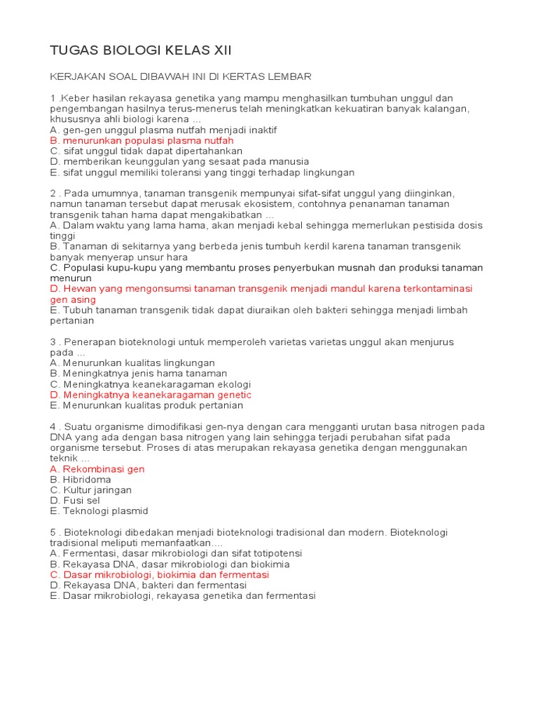 Tugas Biologi Kelas Xii 1 | PDF