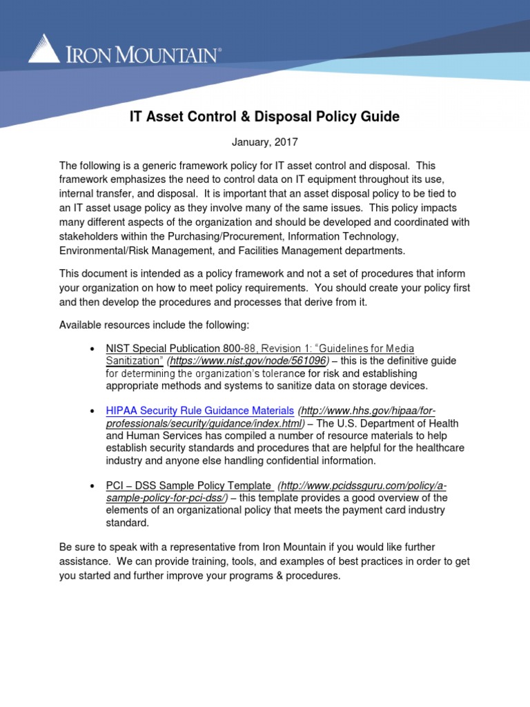 IT Asset Control & Disposal Policy Guide: HIPAA Security Rule Guidance ...