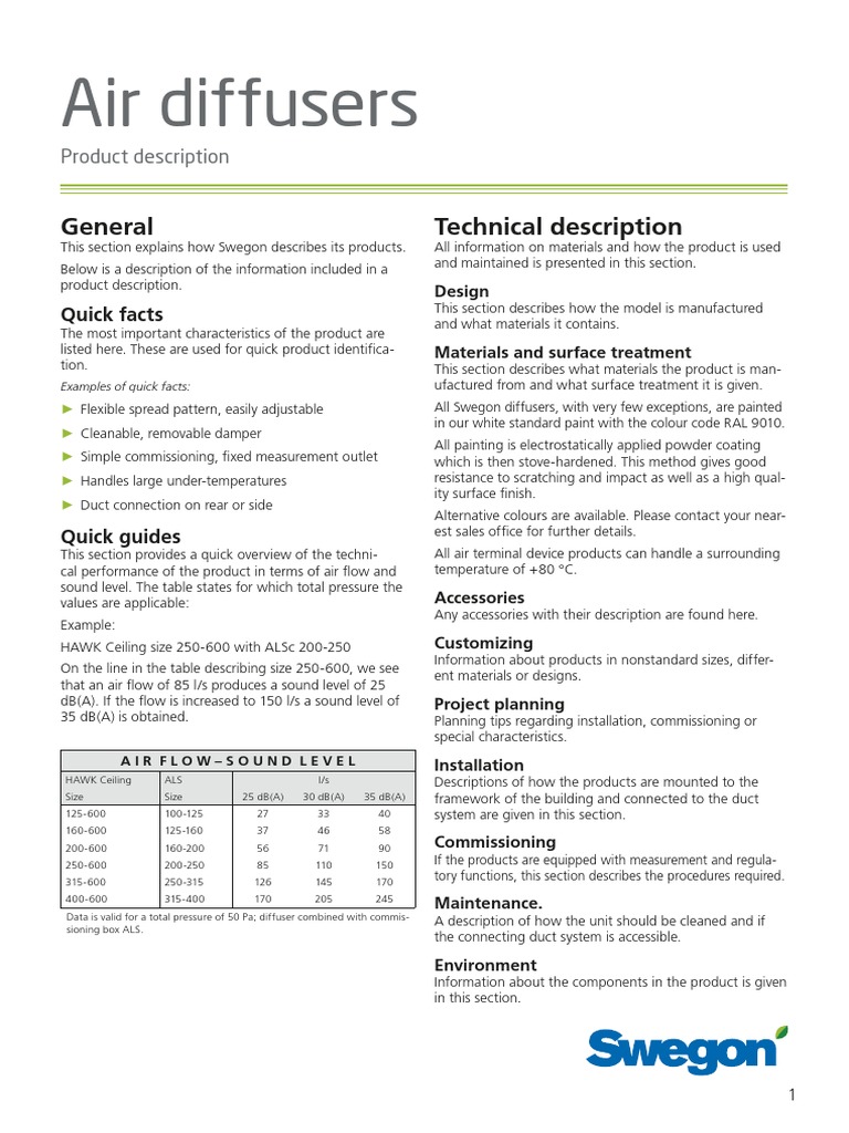 Air Diffusers: General Technical Description | PDF | Duct (Flow) | Pressure