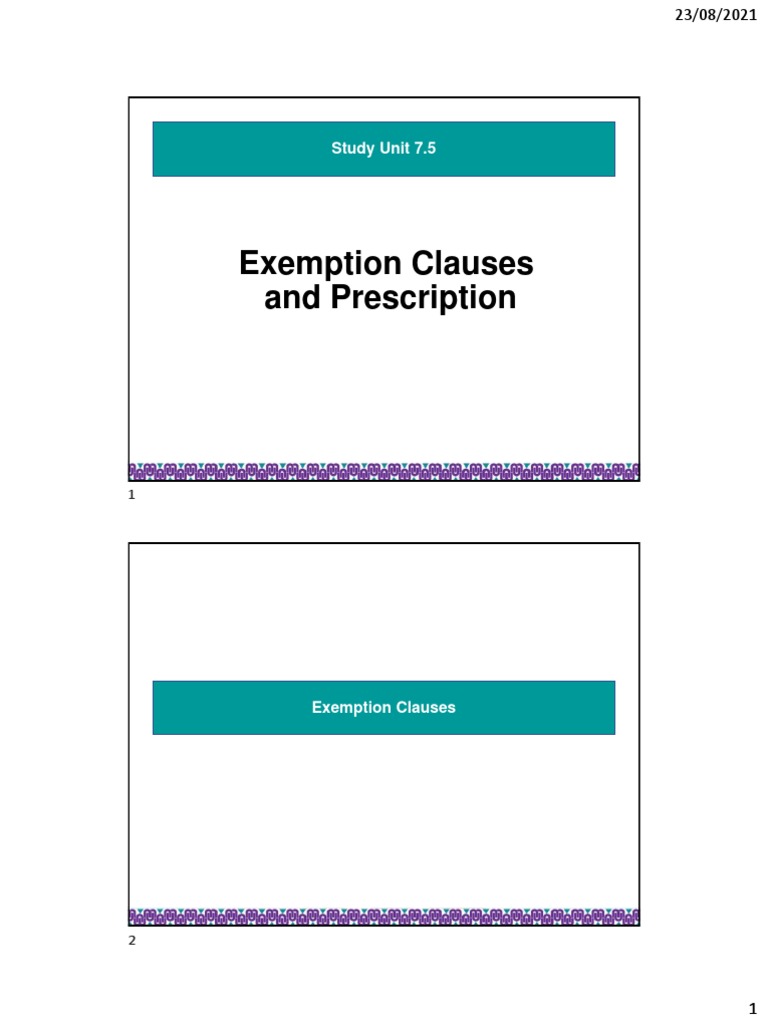 SU+7 5+-+Exemption+Clauses+and+Prescription | PDF | Legal Liability ...