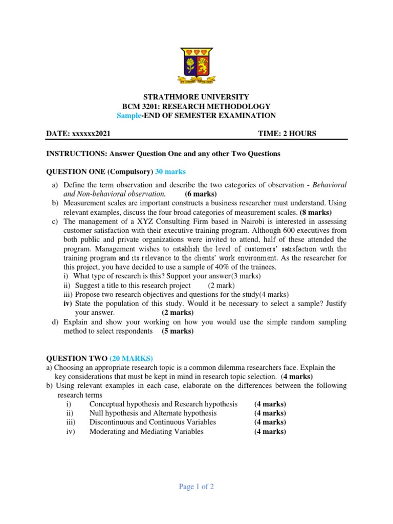 RM SAMPLE EXAM For Revision 2021 | PDF | Hypothesis | Science