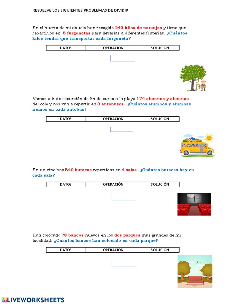 Problemas de división para primaria | PDF | Cocina, comidas y vino ...