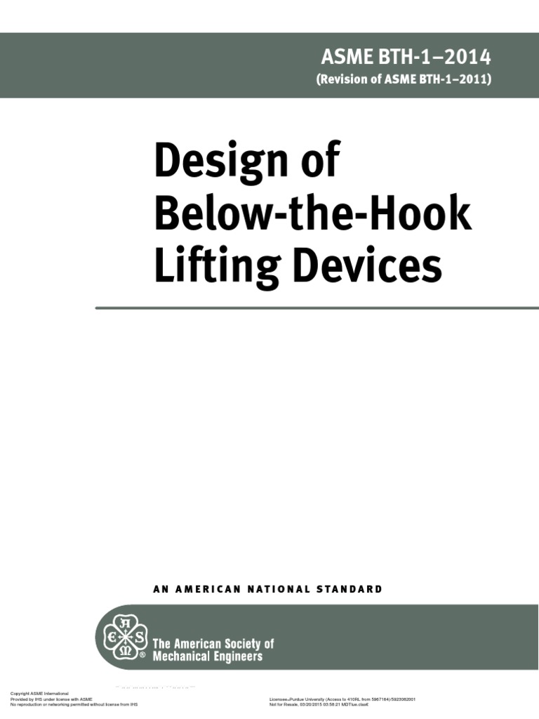 Design of Below-the-Hook Lifting Devices: ASME BTH-1-2014 | PDF