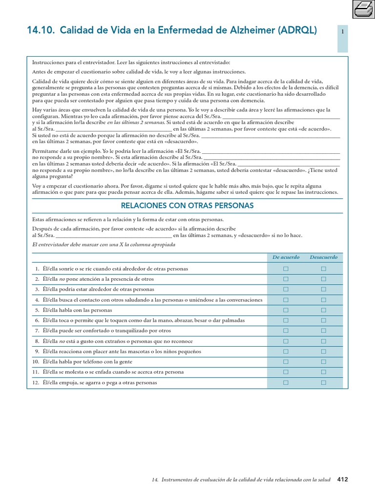 Calidad de Vida en La Enfermedad de Alzheimer (ADRQL) | PDF | Cuestionario