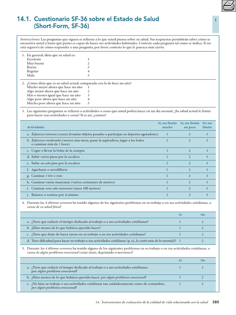 Cuestionario SF-36 de Salud | PDF | Cuestionario