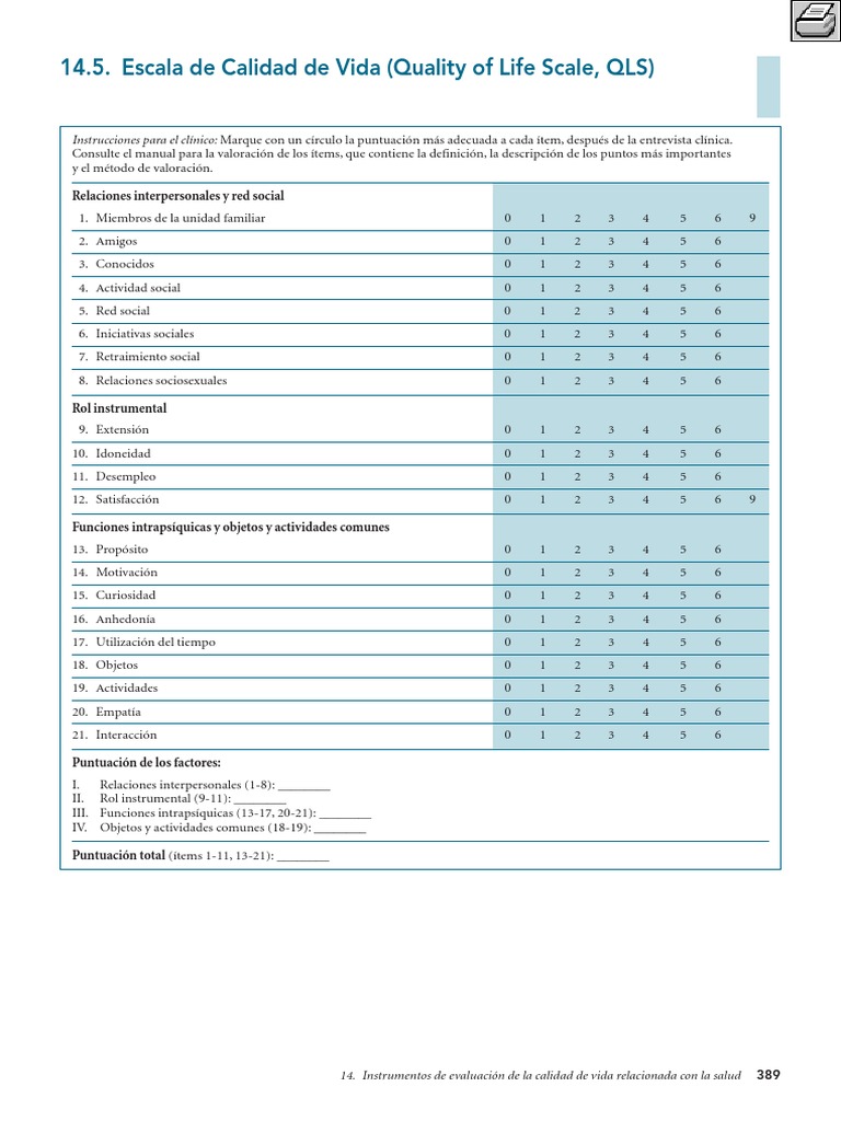 Escala de Calidad de Vida (QLS) | PDF