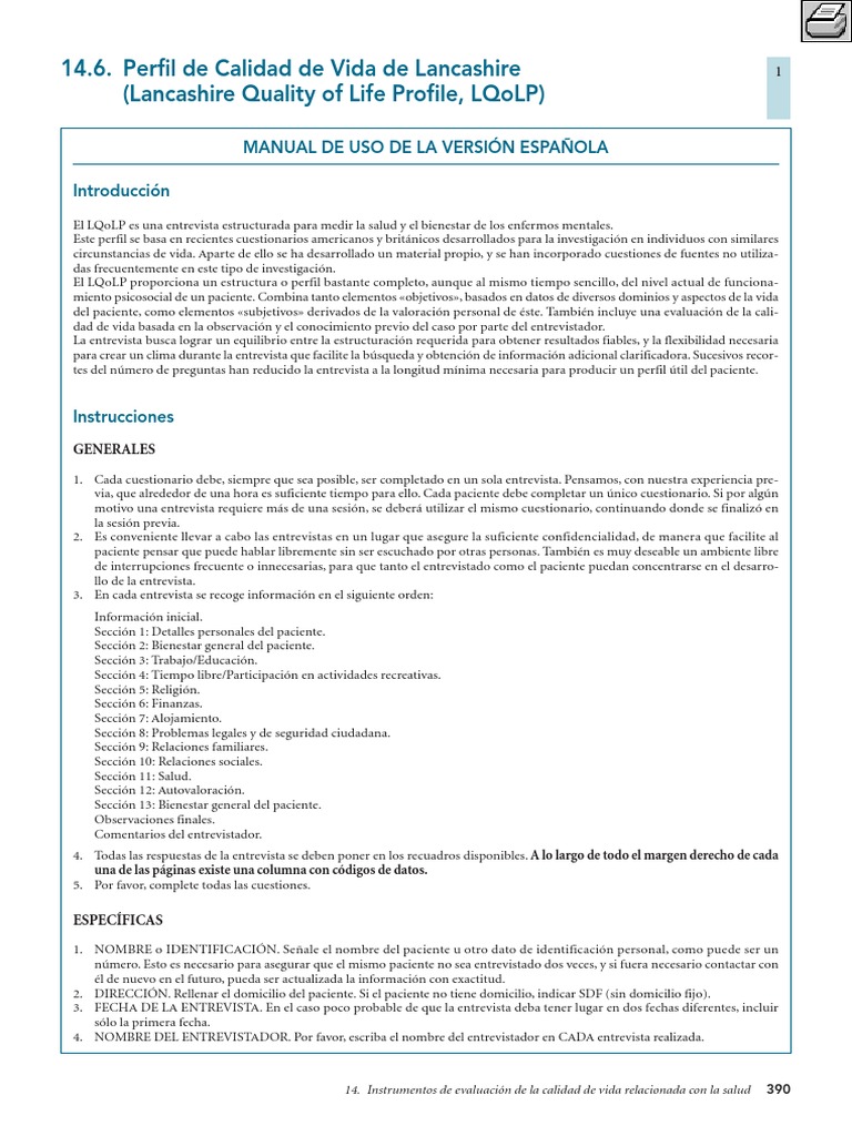 Perfil de Calidad de Vida de Lancashire (LQoLP) | PDF | Cuestionario ...