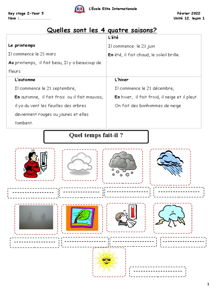 Fiche 1 Meteo Et Saisons | PDF | Printemps | Hiver