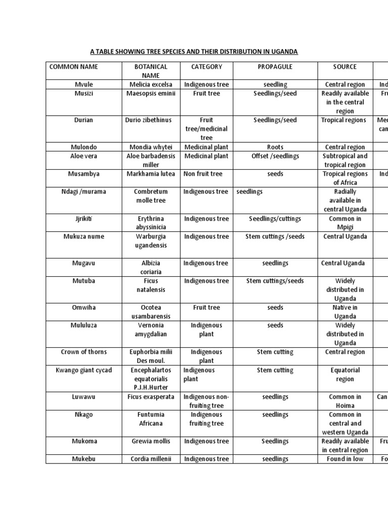 Tree Species in Uganda | PDF | Trees | Plants