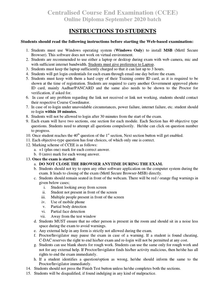 Instructions For Students - CCEE | PDF | Test (Assessment) | Internet