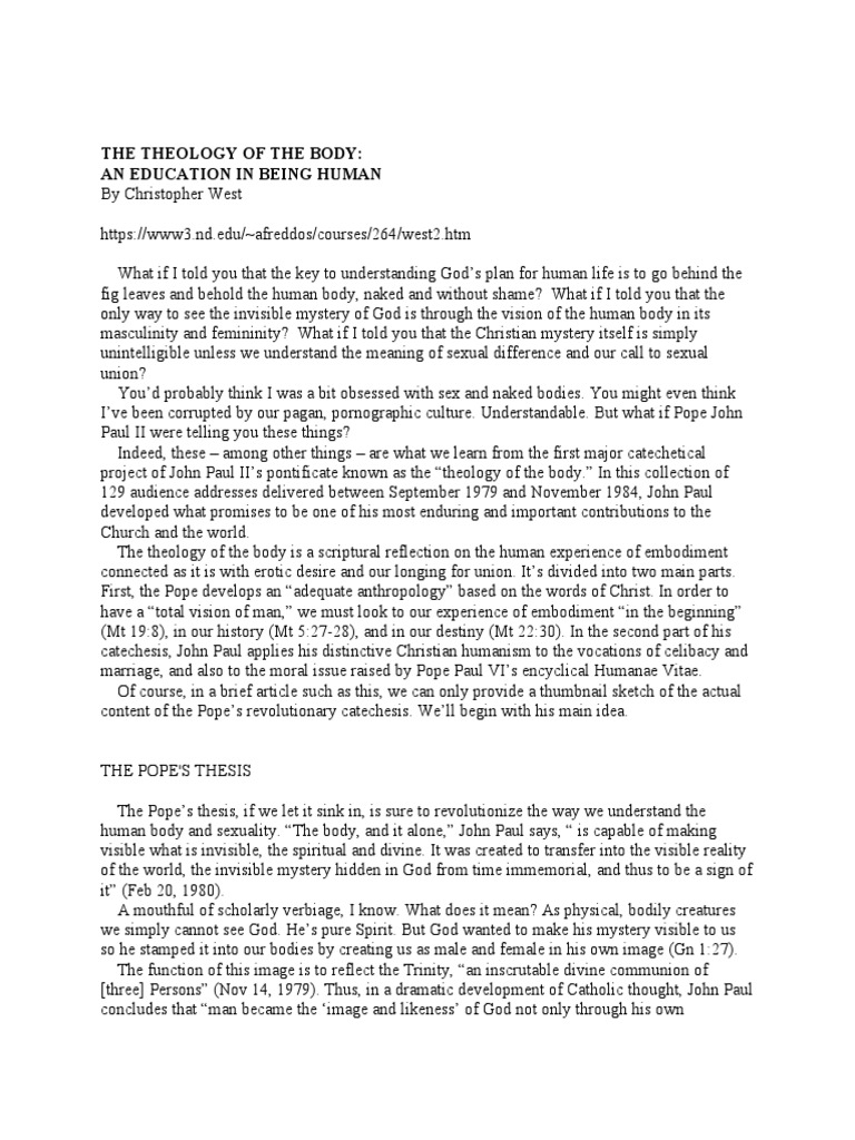 The Theology of The Body | PDF | Catholic Church | Sacraments