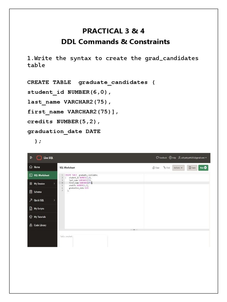 Practical 3 & 4 DDL Commands & Constraints | PDF | Computers
