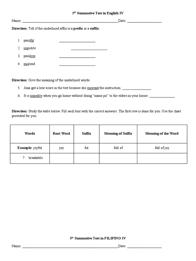 5th Summative Test in English IV | PDF