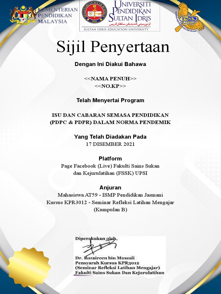 Sijil Penyertaan Program Seminar | PDF