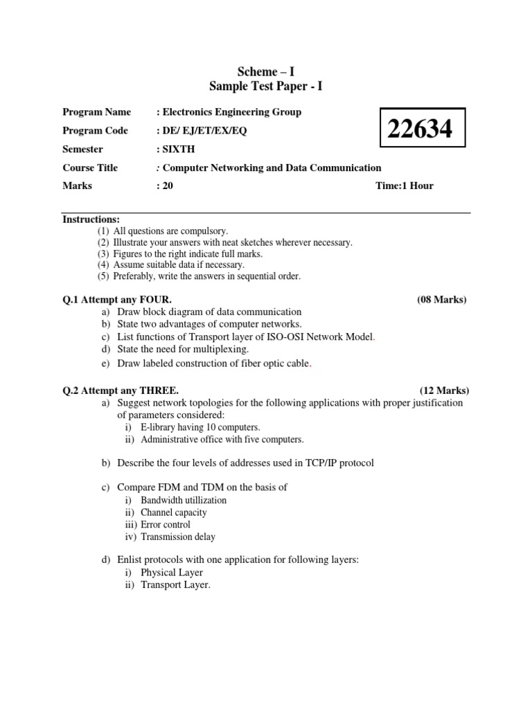 Scheme - I Sample Test Paper - I | PDF | Computer Network | Network ...