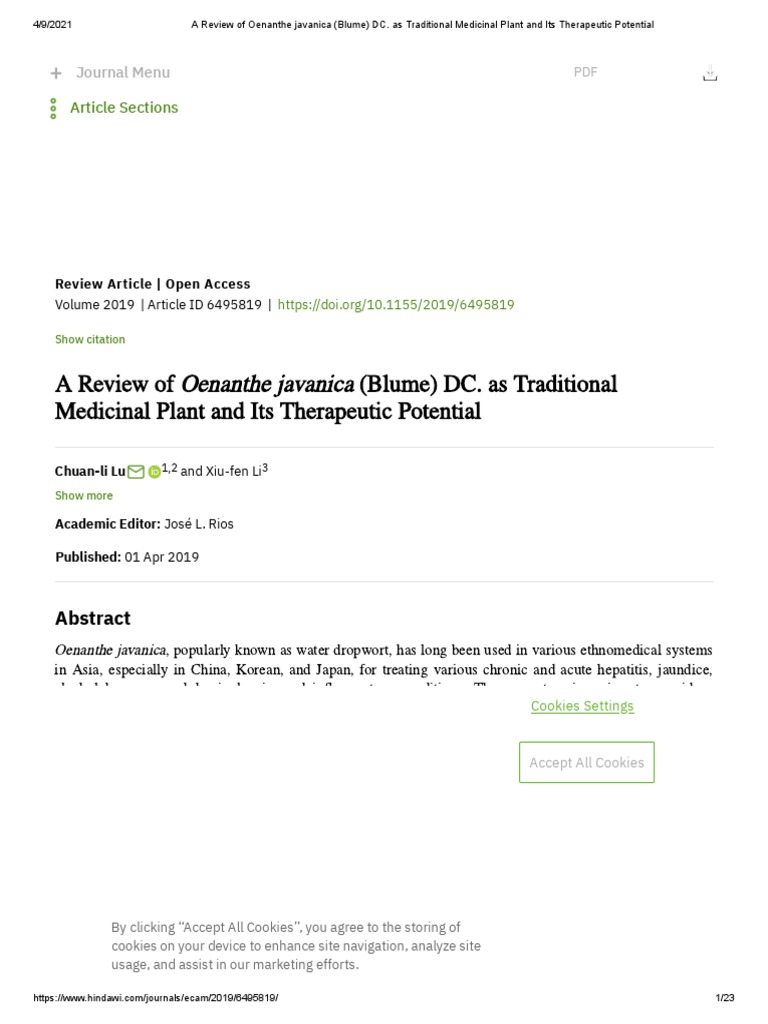 A Review of Oenanthe Javanica (Blume) DC. As Traditional Medicinal ...