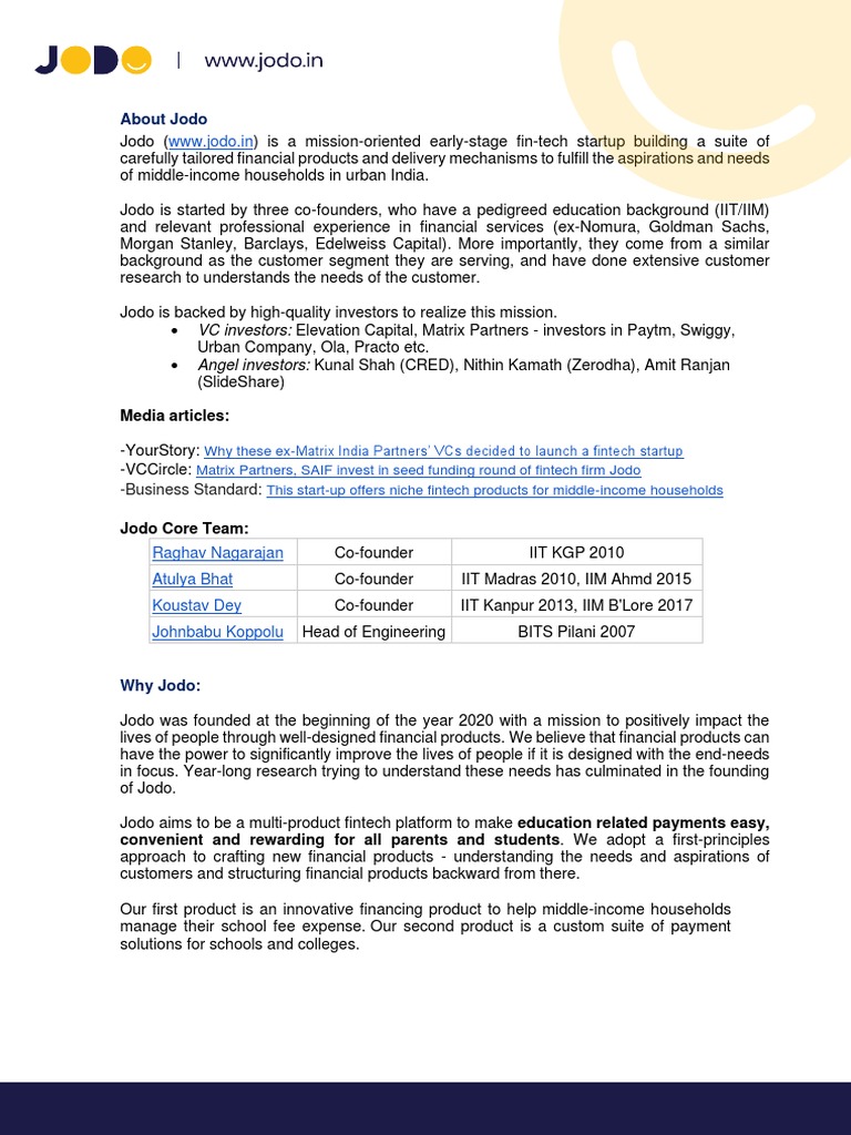 About Jodo | PDF | Startup Company | Small Business & Entrepreneurs