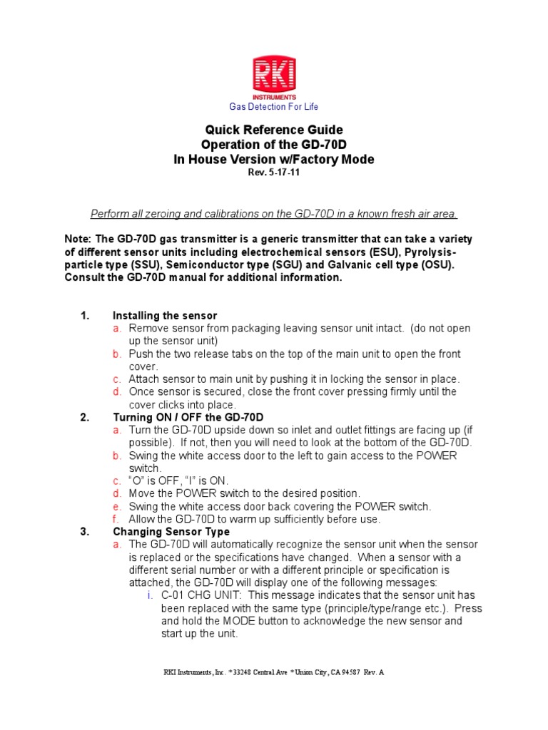 GD-70D RKI Technical Manual | PDF | Sensor | Computer Engineering