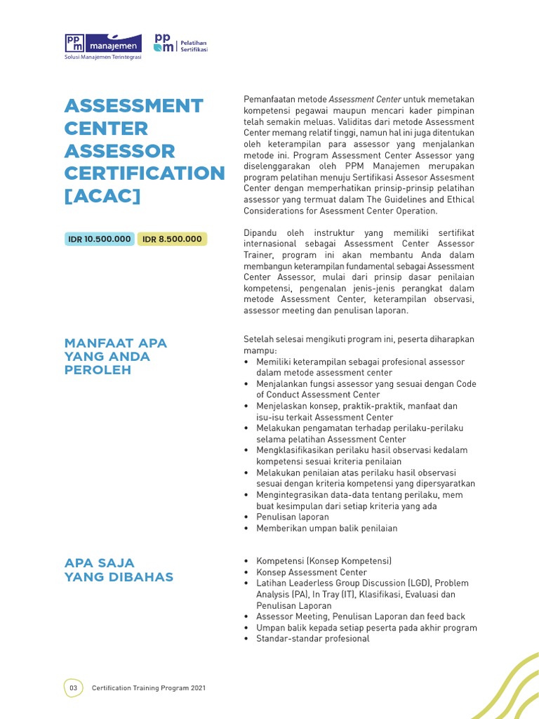 Sertifikasi Assessor Assessment Center | PDF | Karier & Perkembangan ...