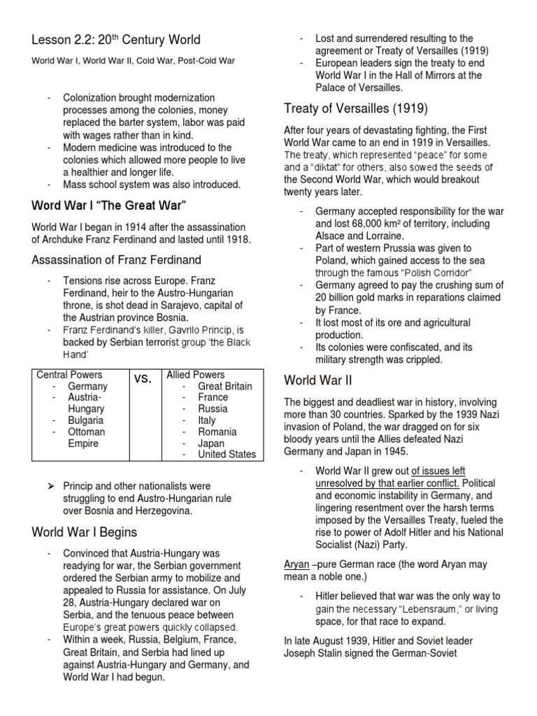 Lesson 2.2: Key Events of 20th Century | PDF | Cold War | Allies Of ...