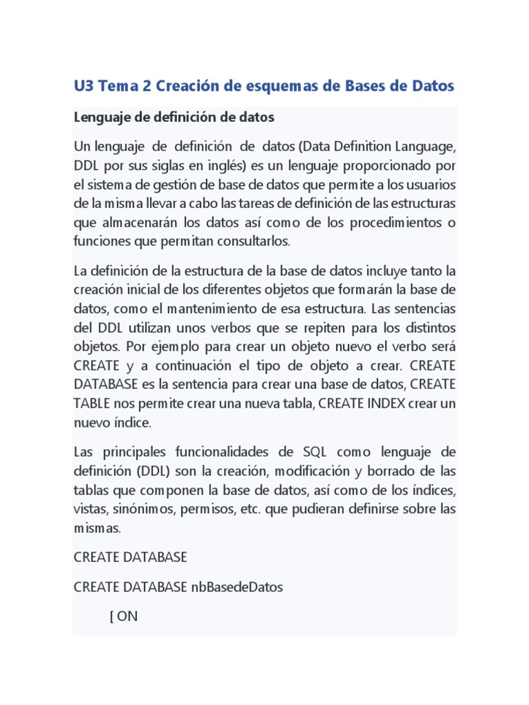 Creación de Esquemas y Claves en SQL | PDF | SQL | Bases de datos