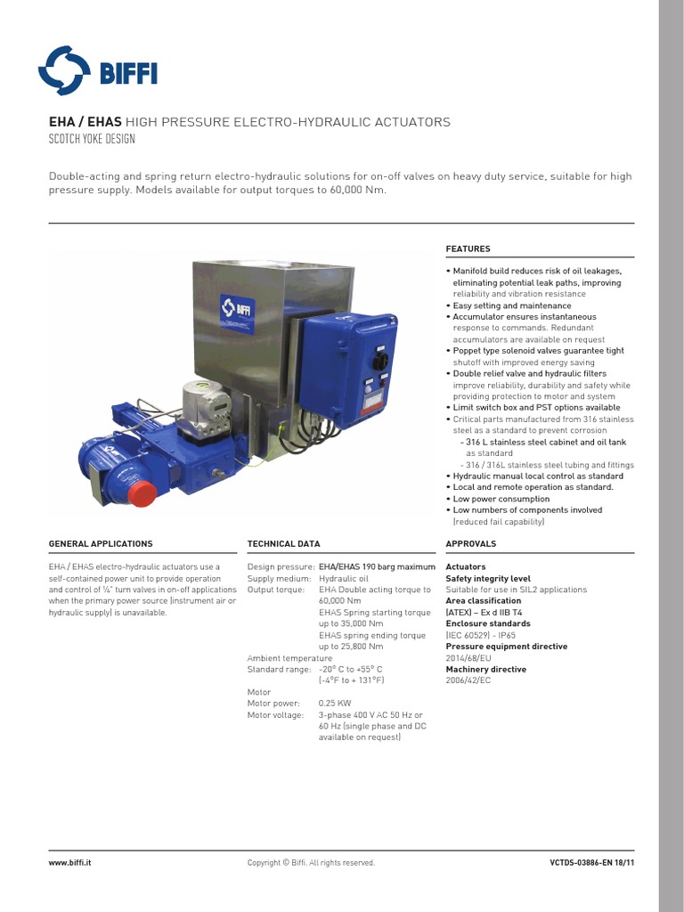 Scotch Yoke Design: Eha / Ehas High Pressure Electro-Hydraulic ...