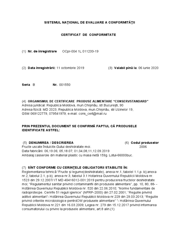 Certificat de Conformitate | PDF