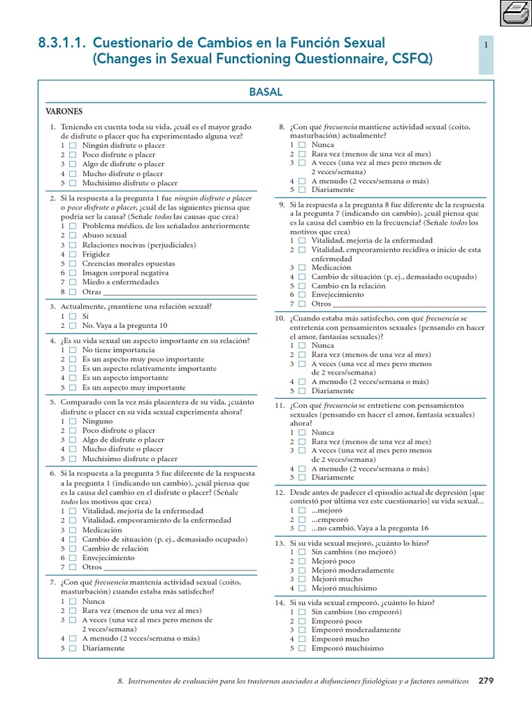 Cuestionario de Cambios en La Función Sexual (CSFQ) | PDF | Placer ...