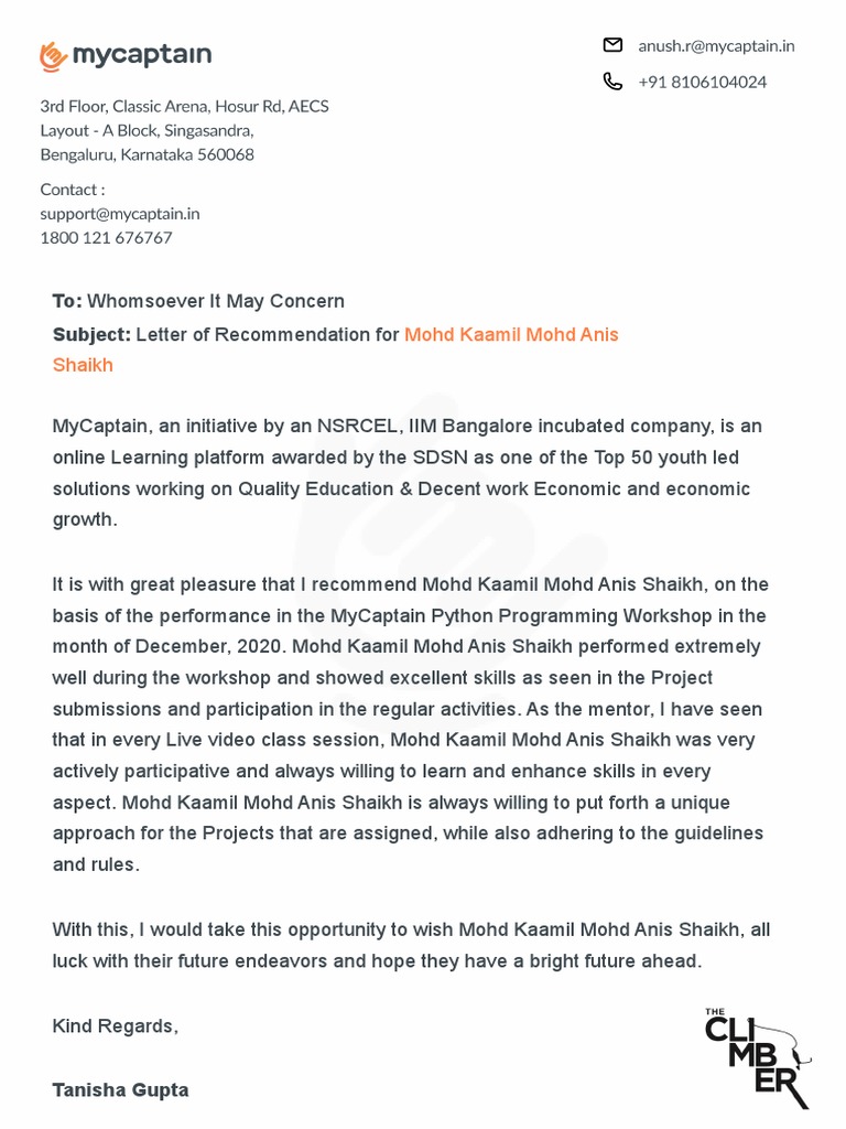 MyCaptain Python Programming Workshop Letter of Completion | PDF