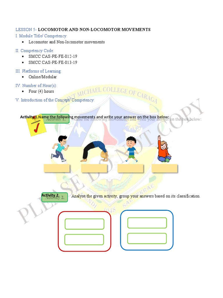 Locomotor and Non-Locomotor Movements SMCC CAS-PE-FE-012-19 SMCC CAS-PE ...