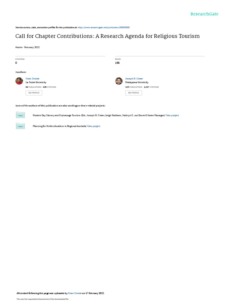 Call For Chapter Contributions: A Research Agenda For Religious Tourism ...