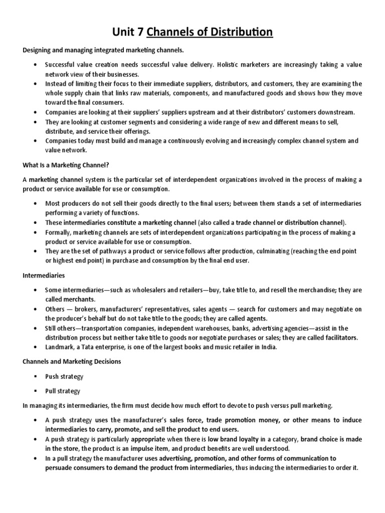 Unit 7 Channels of Distribution | PDF | Sales | Marketing