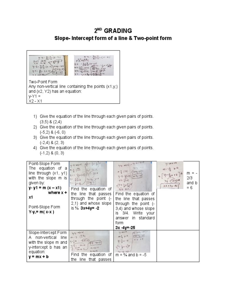 2 Grading: Slope-Intercept Form of A Line & Two-Point Form | PDF ...