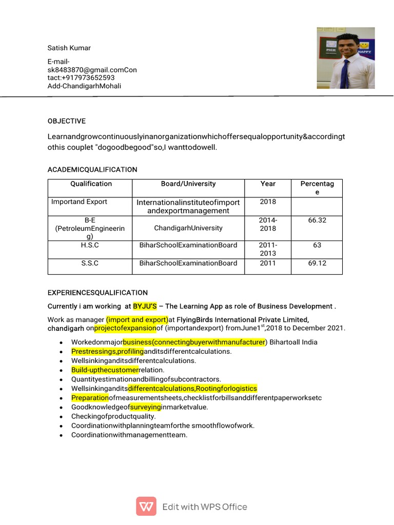 Satish Kumar Cv-1 | PDF