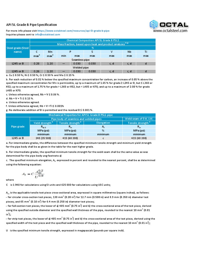 API 5L Grade B Pipe Specification | PDF | Pipe (Fluid Conveyance ...