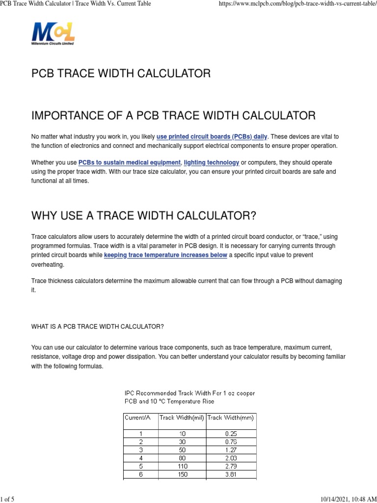 PCB Trace Width Calculator - Trace Width vs. Current Table | PDF | Printed Circuit Board ...