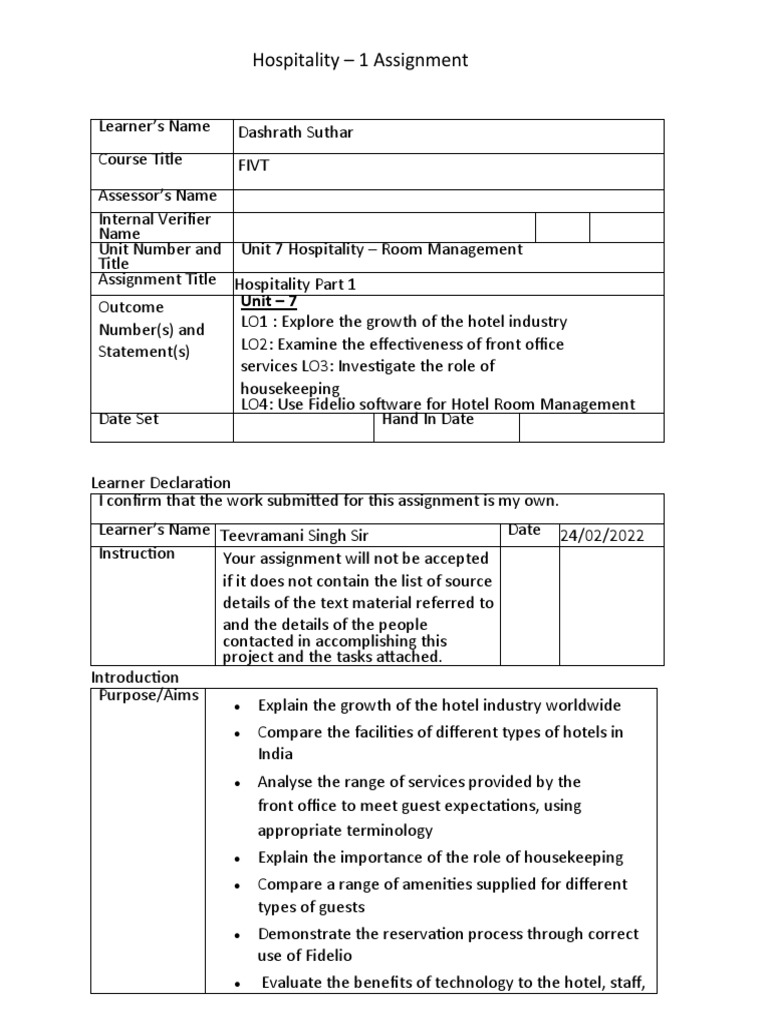 Hospitality-1 Dashrath Suthar | PDF | Hospitality Industry | Hotel