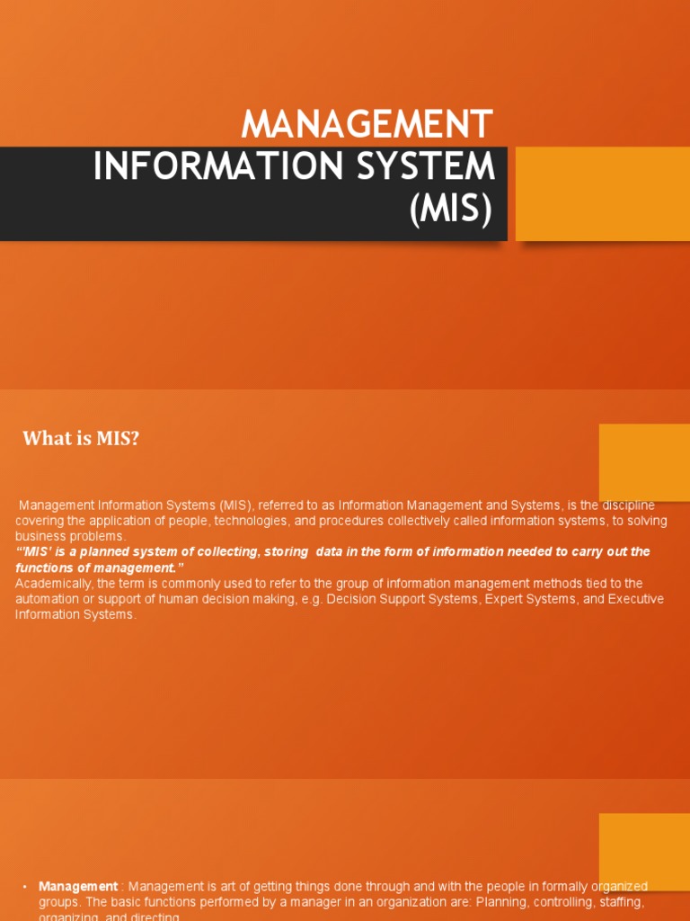 Management Information System Mis Pdf System Information System